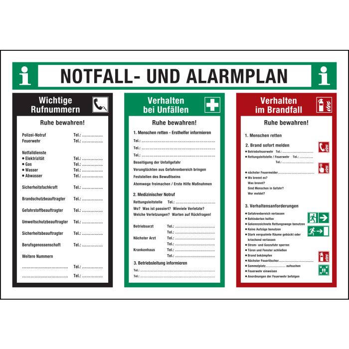 Sicherheitsaushang "Notfall- und Alarmplan", Kunststoff (1 mm), 700 x ...