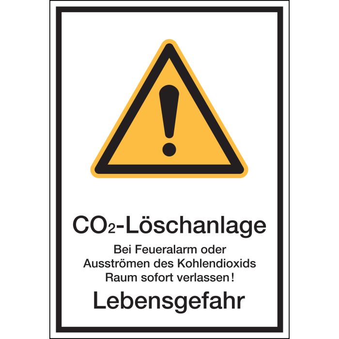 Warnzeichen Kombischild "CO2-Löschanlage - Bei Feueralarm oder Ausströmen des Kohlendioxids Raum ...