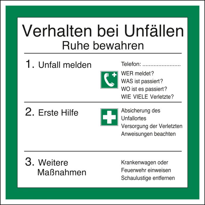 Sicherheitsaushang "Verhalten bei Unfällen" - Marahrens