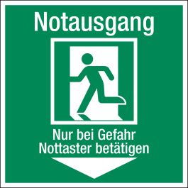 Rettungszeichen "Notausgang - Nur bei Gefahr Nottaster betätigen", LimarLite® - Marahrens