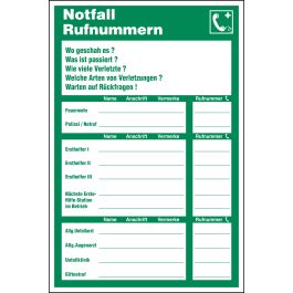 Sicherheitsaushang "Notfall-Rufnummern", Kunststoff (1 mm), 200 x 300 x ...
